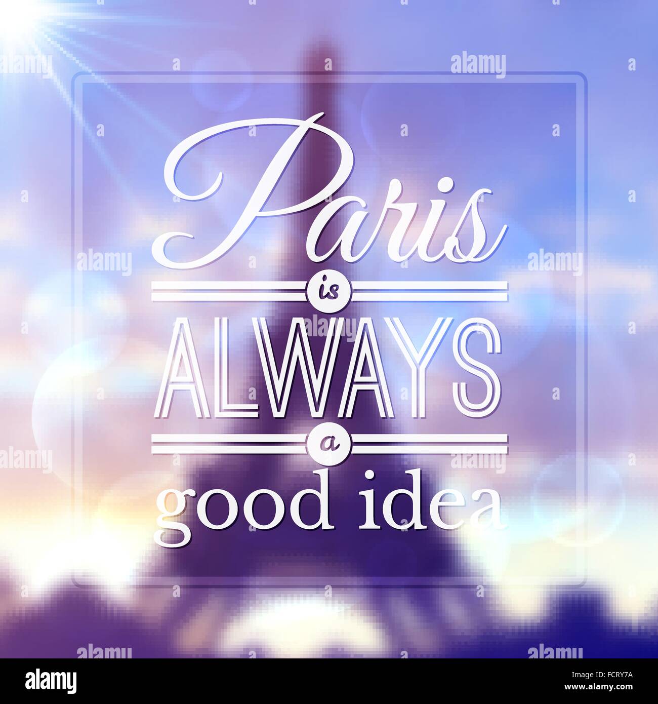 Paris typographic design on blurred Eiffel tower background Stock ...