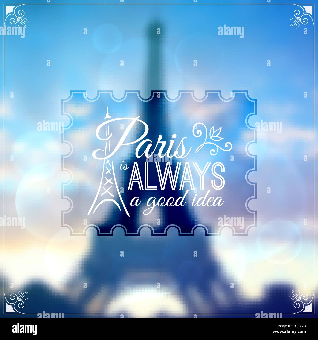 Paris typographic design on blurred Eiffel tower background Stock ...