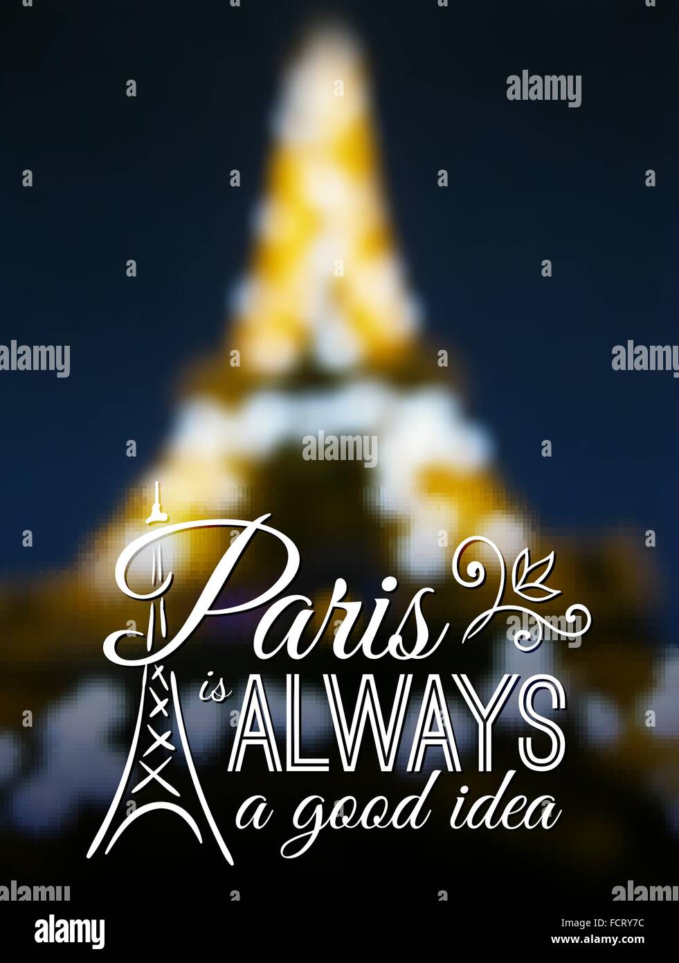 Paris typographic design on blurred Eiffel tower background Stock ...