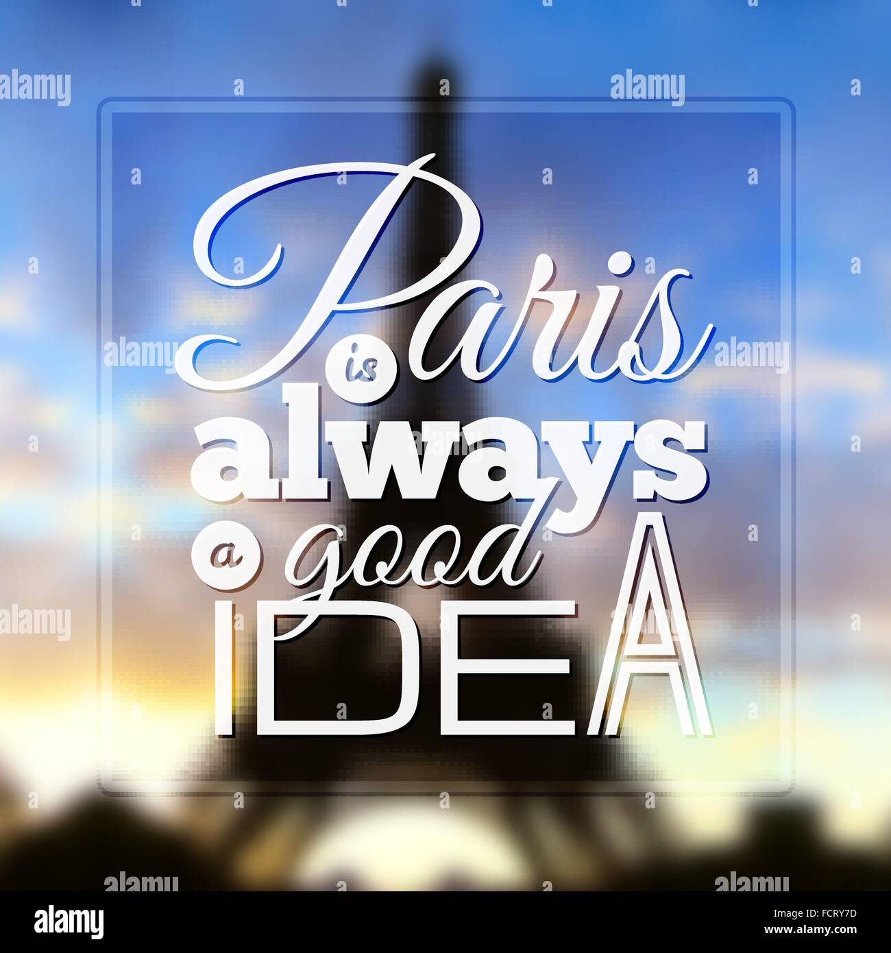 Paris typographic design on blurred Eiffel tower background Stock ...
