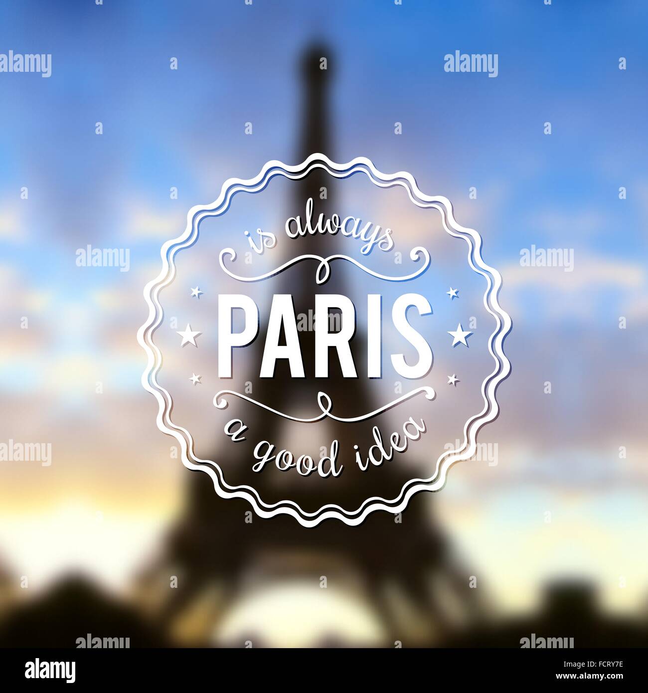 Paris typographic design on blurred Eiffel tower background Stock ...
