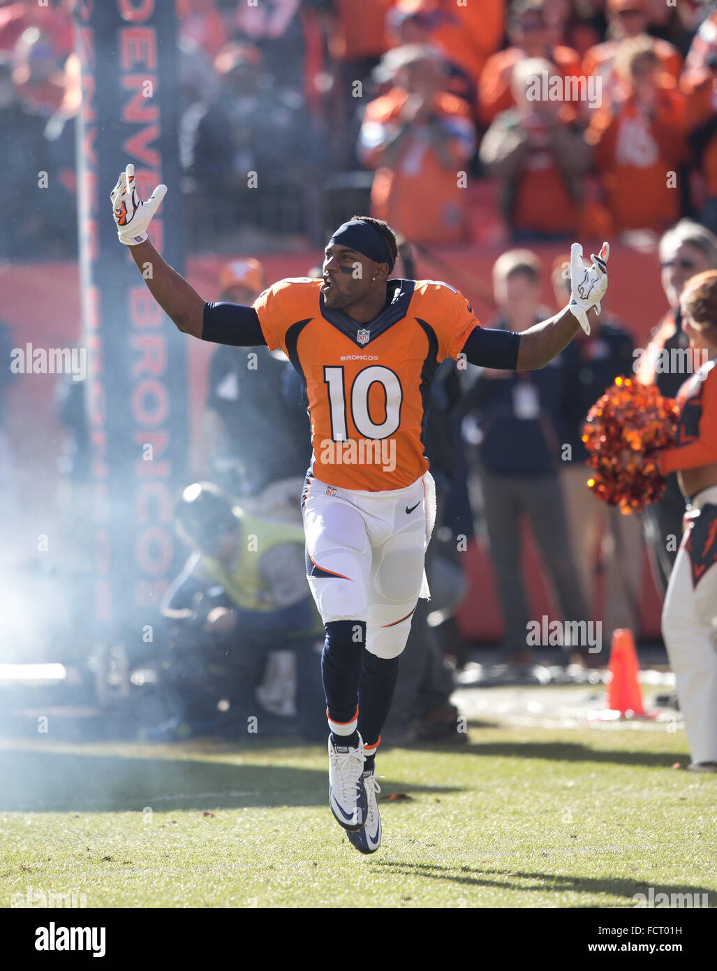Denver, Colorado, USA. 24th Jan, 2016. Broncos WR EMMANUEL SANDERS runs ...