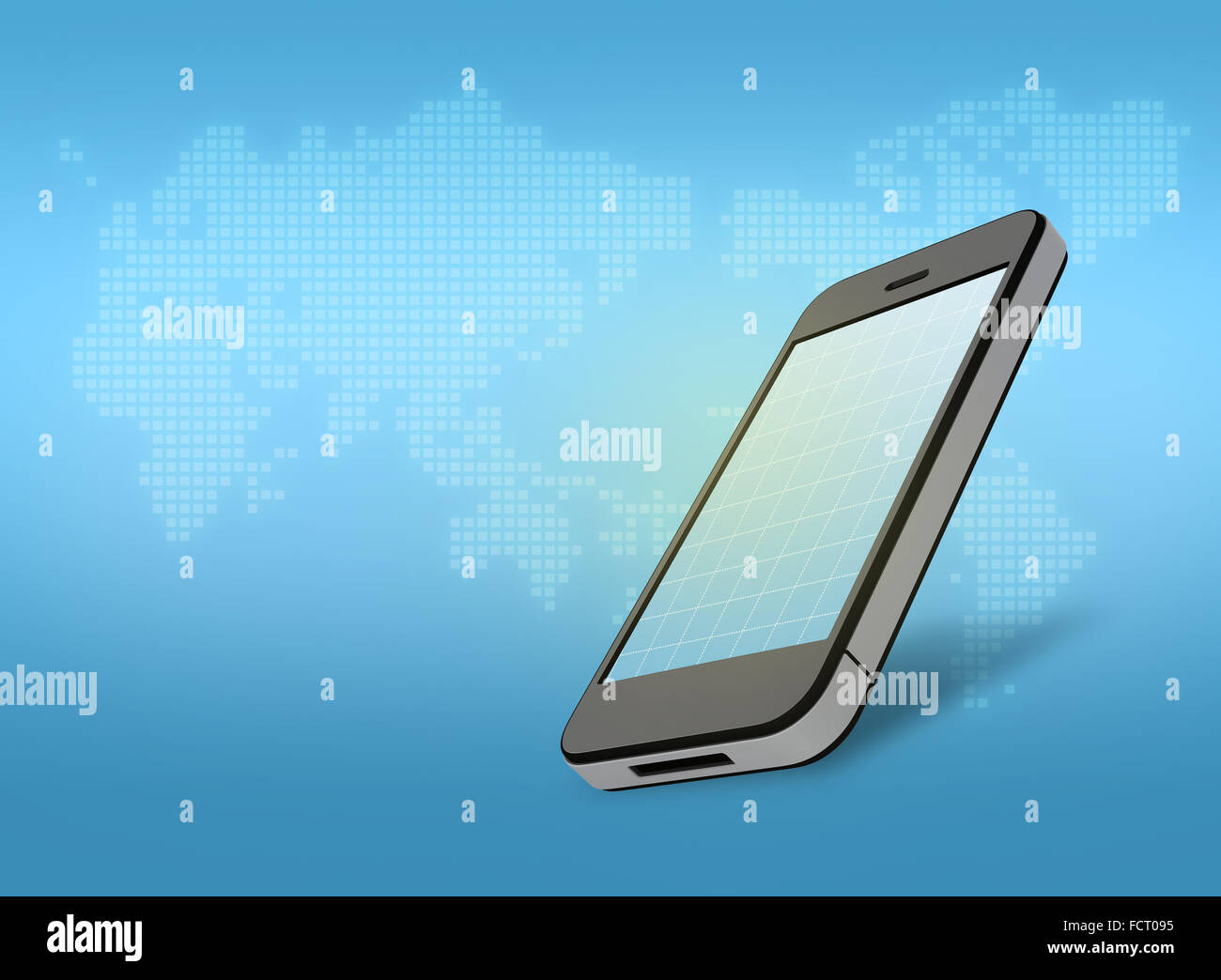 mobile phone with a grid on screen and map in the background Stock ...