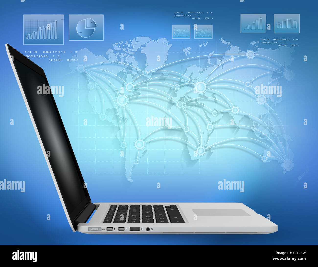 map of the world a few charts and laptop Stock Photo - Alamy
