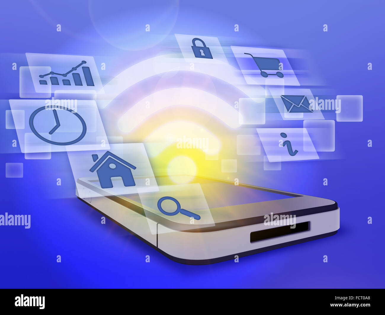 mobile phone and wi-fi sign surrounded by information icons Stock Photo ...