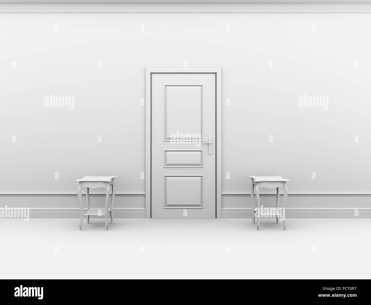 Interior with a connecting door and consoles on the sides Stock Photo ...