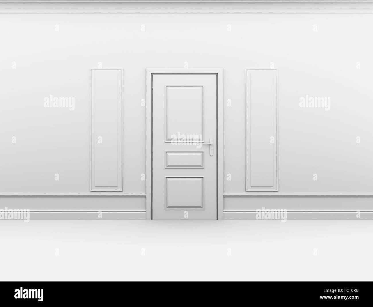 Closed door in empty interior with frame on wall Stock Photo - Alamy