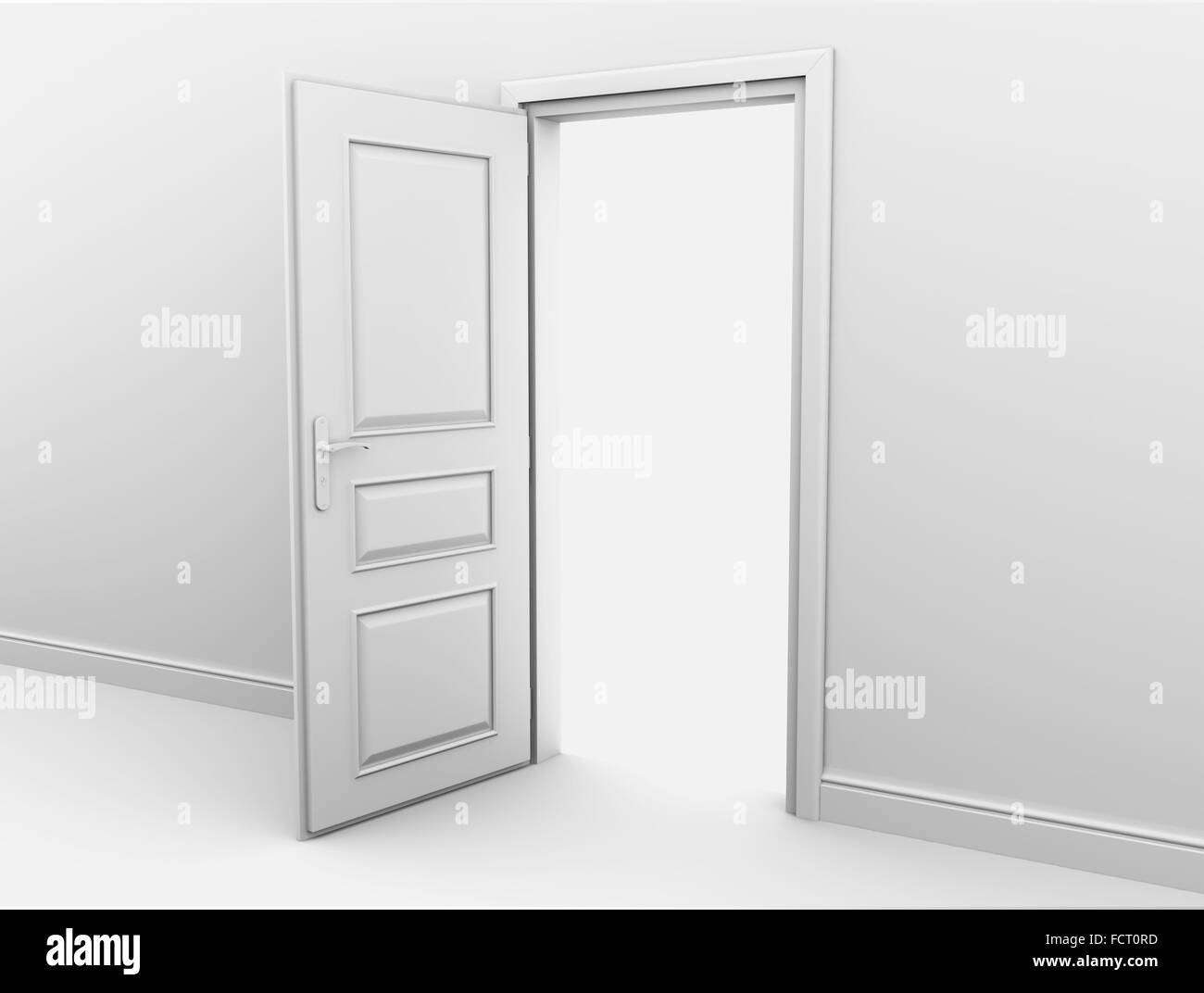 Open interior doors in a white abyss Stock Photo - Alamy