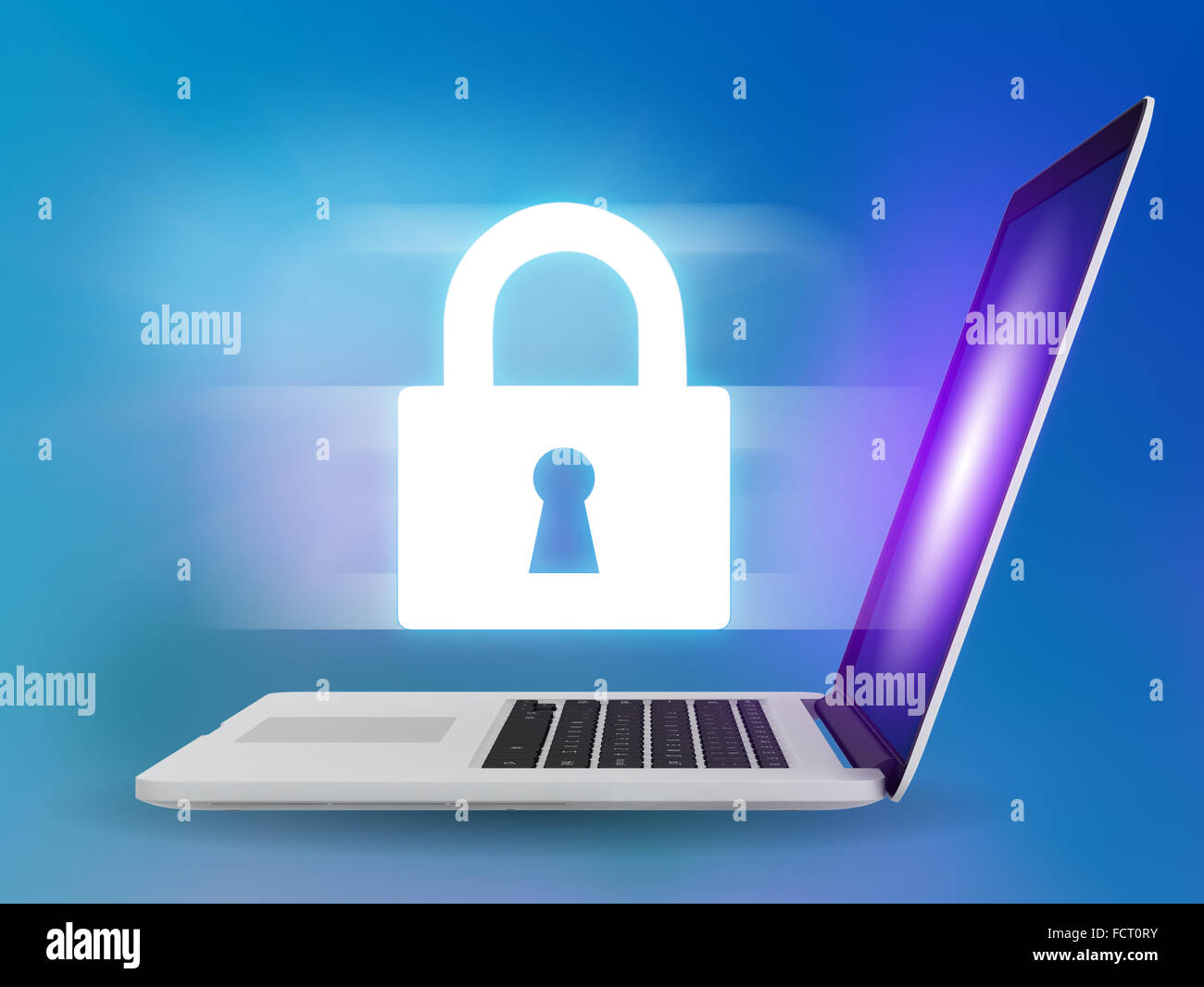 Laptop with padlock icon on blue background Stock Photo - Alamy