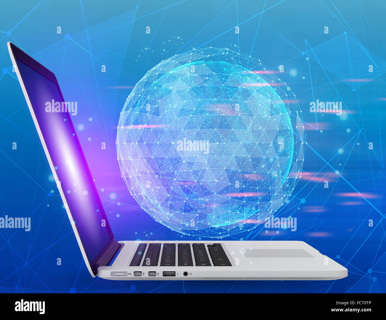 Notebook and abstract map of the global telecommunications network ...