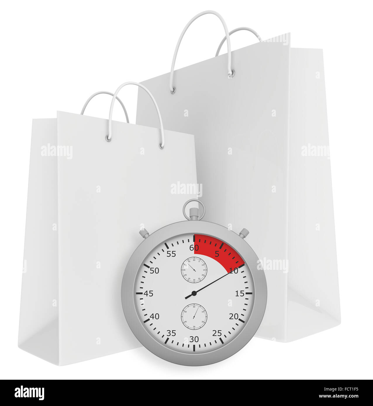 Stopwatch with paper bags isolated on white background Stock Photo - Alamy
