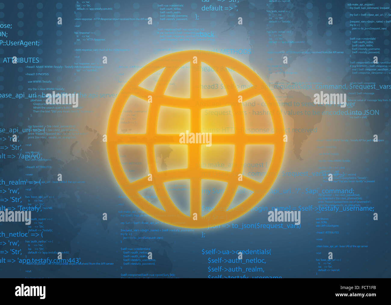 large icon globe on an abstract background of computer code Stock Photo ...
