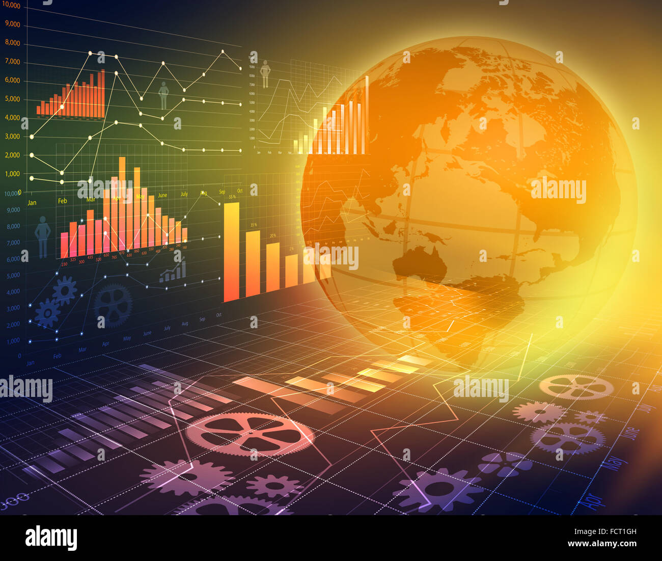 Globe with world map and abstract graphics growth assumptions Stock ...