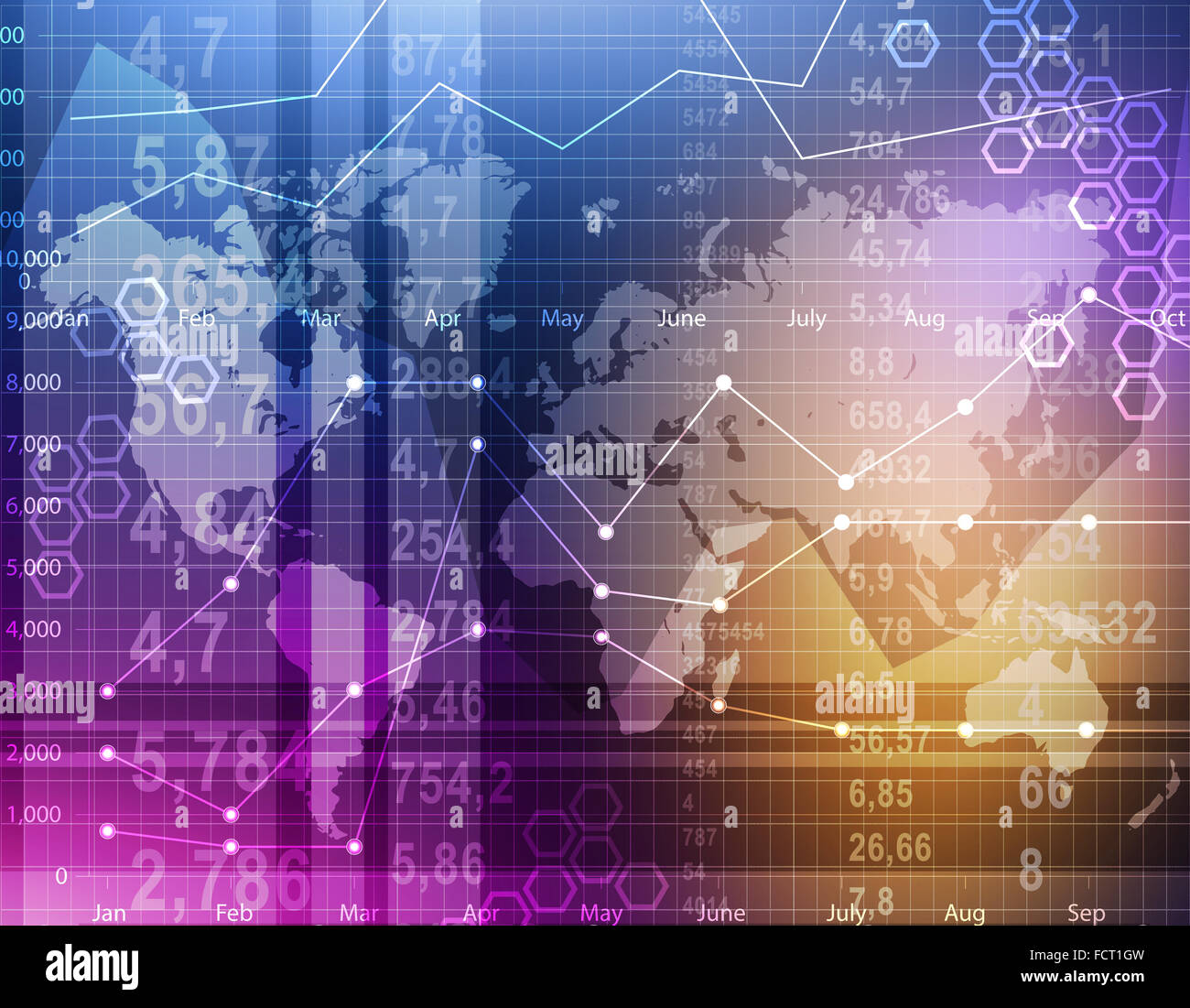 abstract background with world map and graph strategies Stock Photo - Alamy
