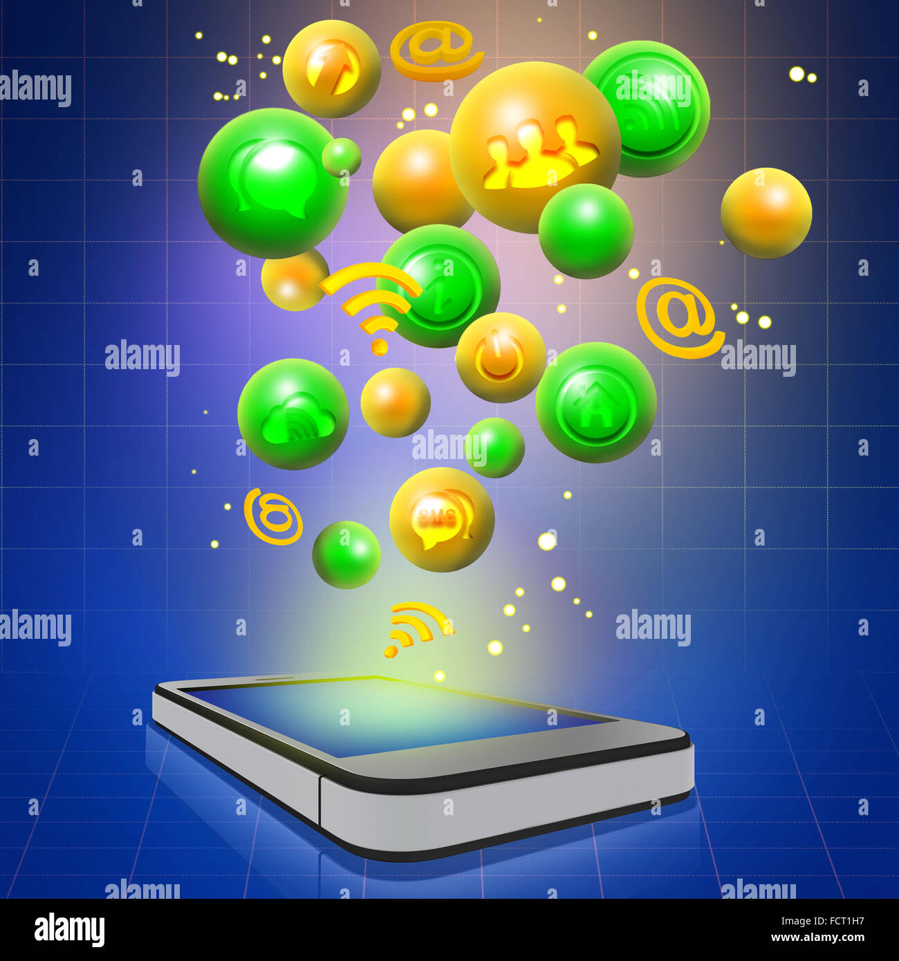 mobile phone and an icon in flying the balls Stock Photo - Alamy