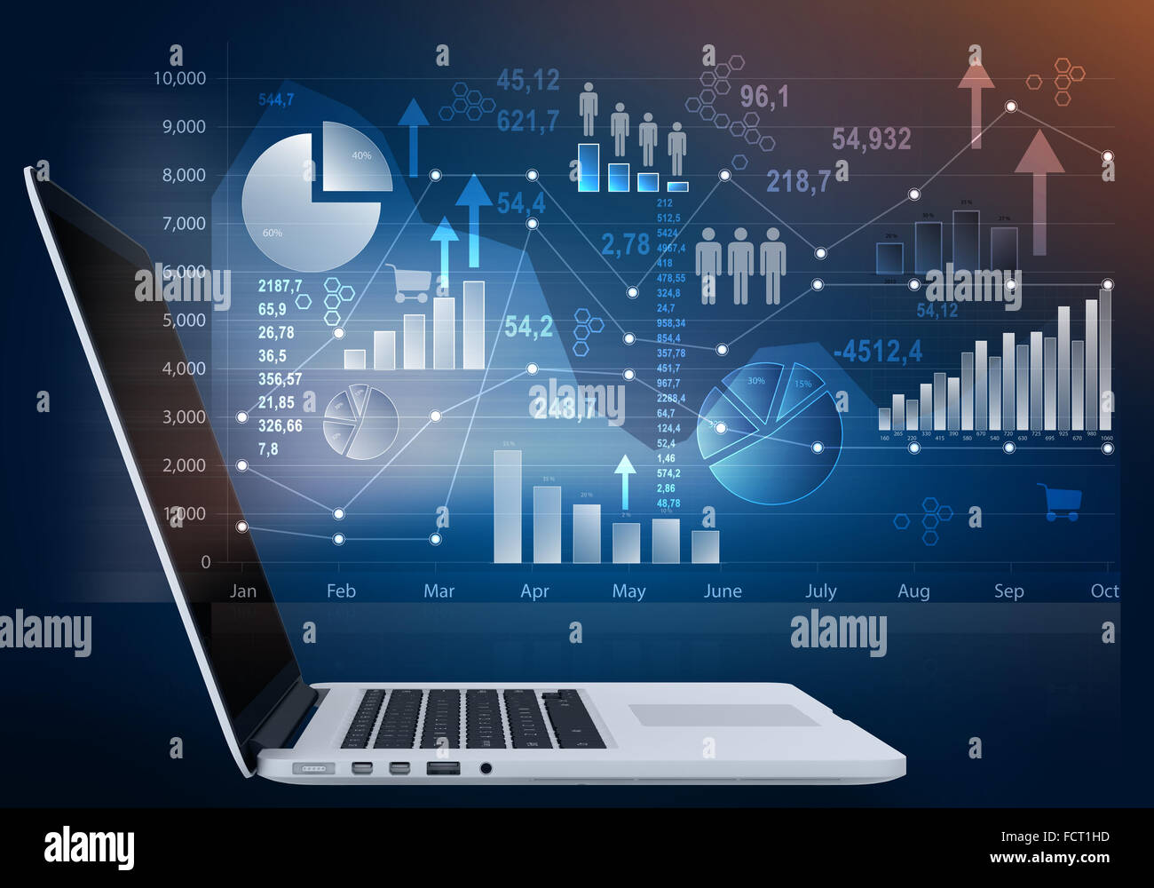 laptop computer and outside touch screen with chart icon Stock Photo ...