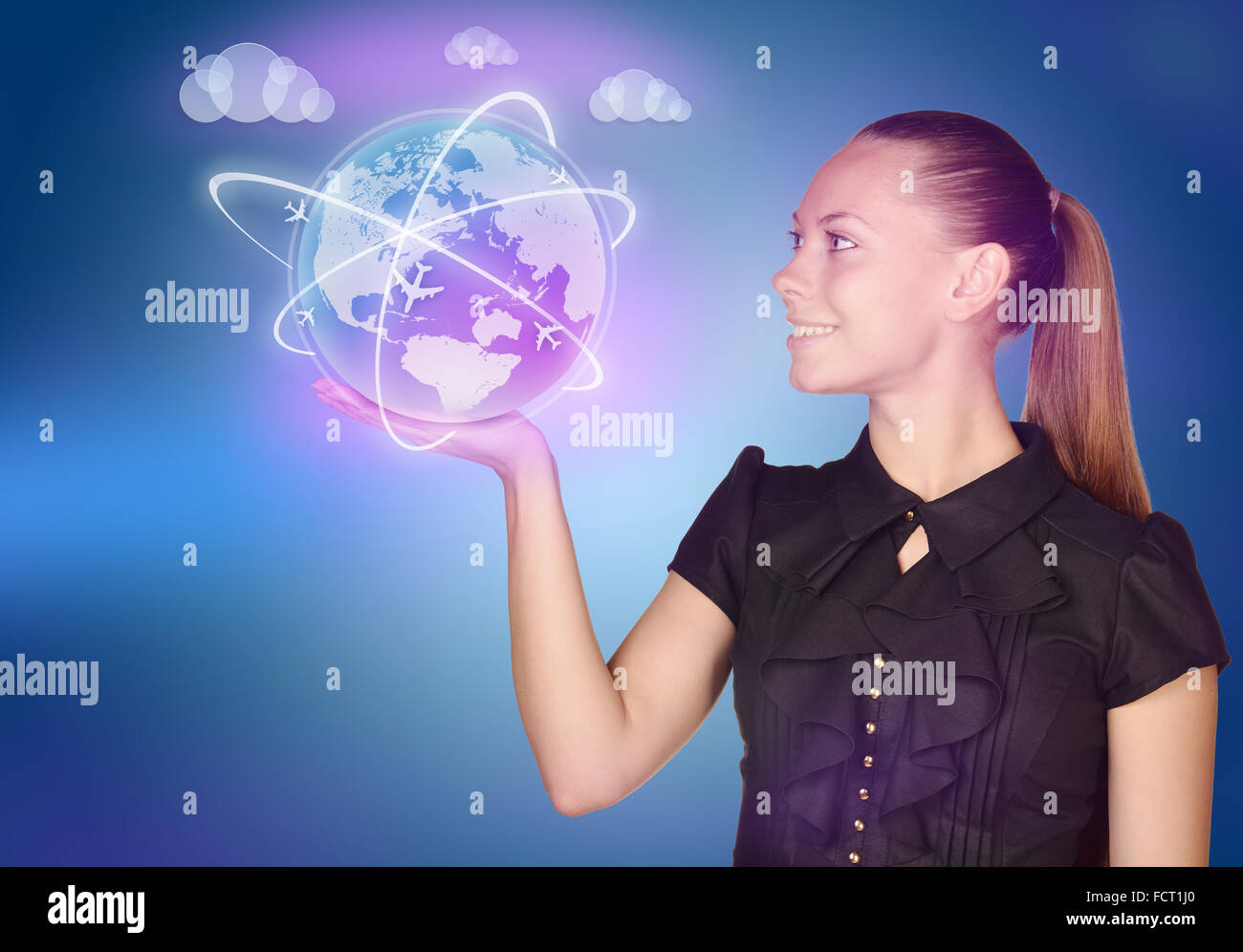 Person looking at world globe hi-res stock photography and images - Alamy