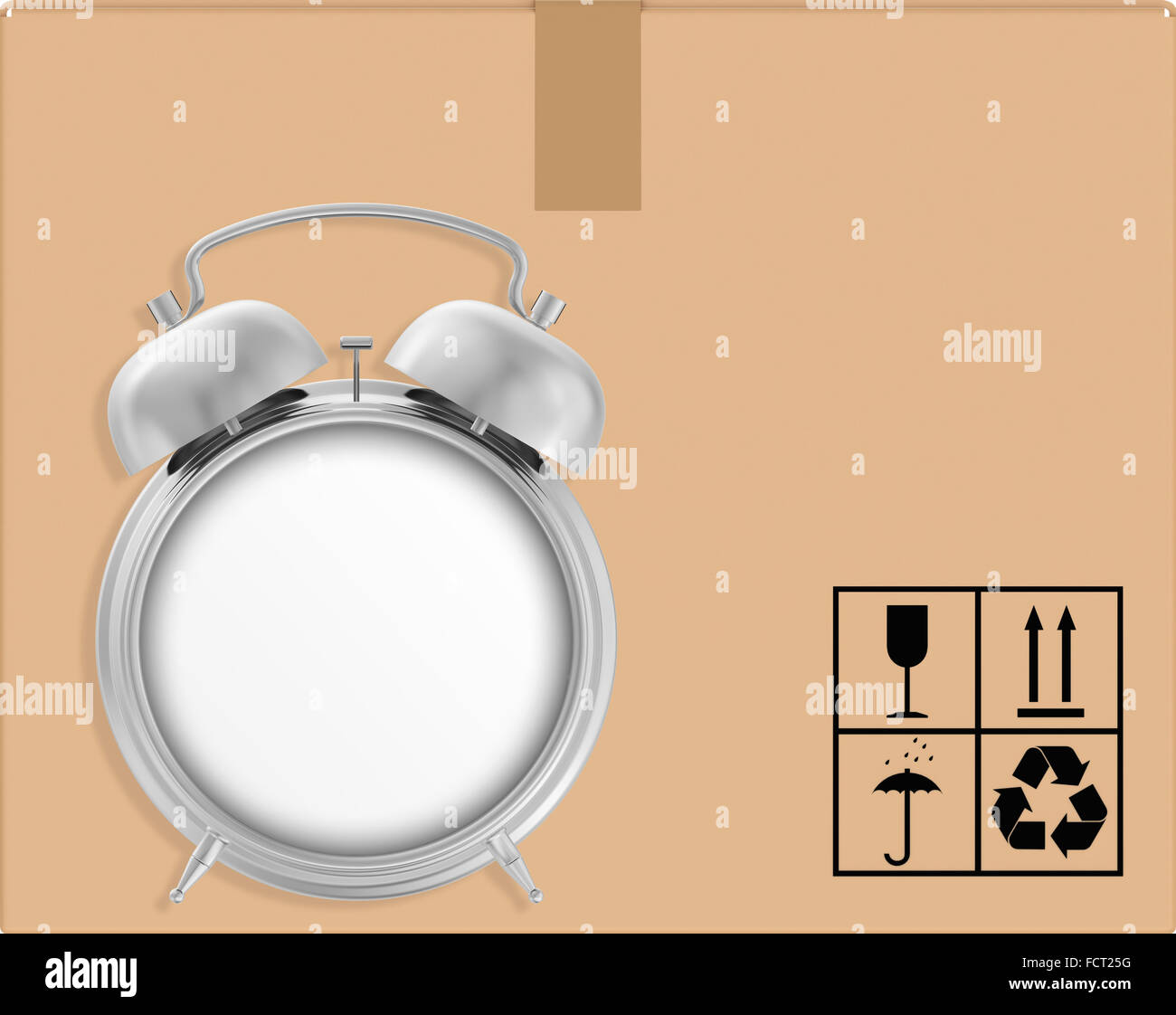 background cardboard box with alarm clock Stock Photo - Alamy