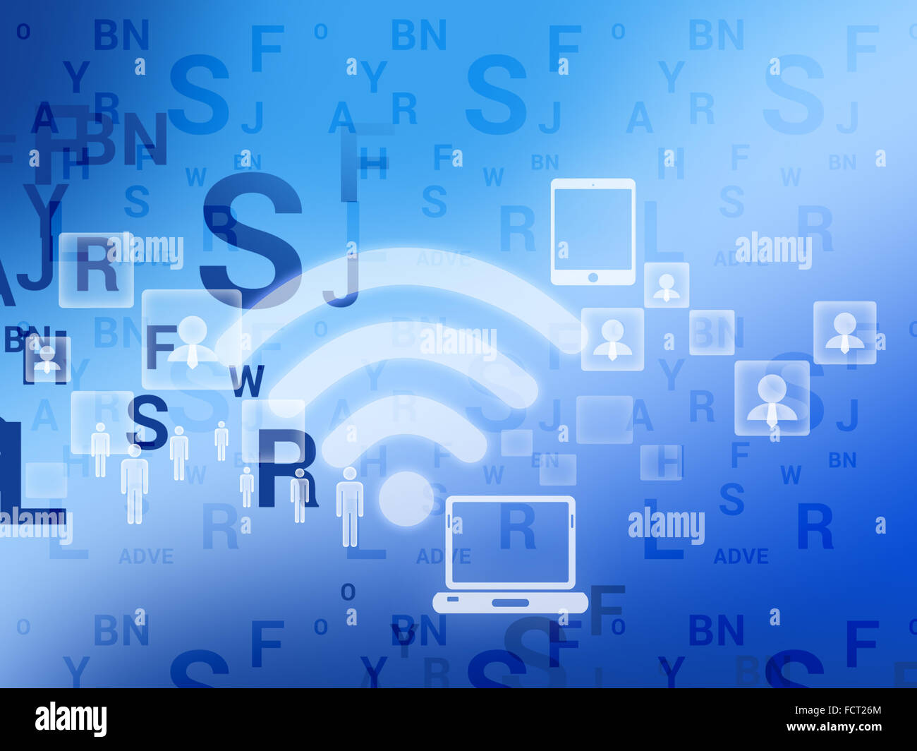 abstract background with icons and letters Stock Photo - Alamy
