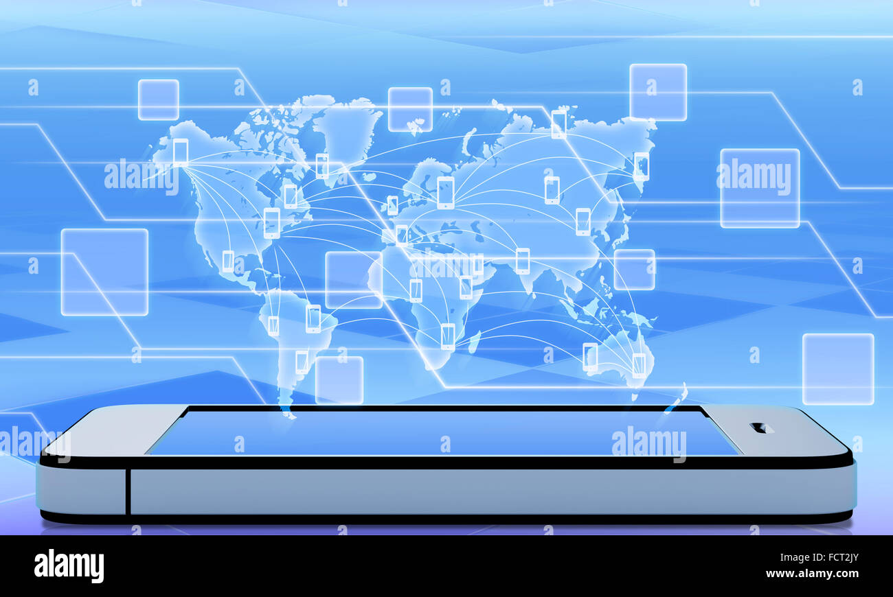 Map with mobile phones Stock Photo - Alamy