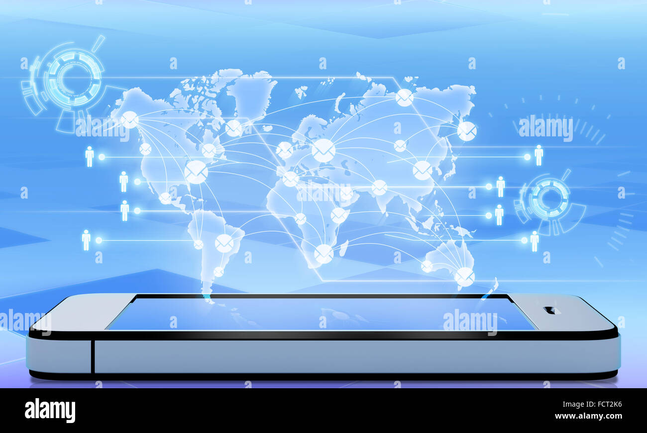 mail map city point projected from the phone screen Stock Photo - Alamy