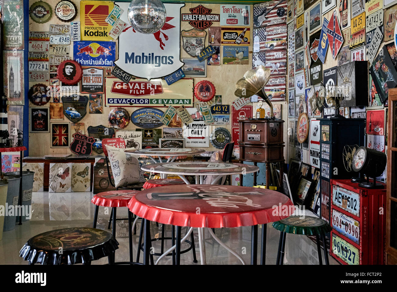 Retro shop interior with collection of replica vintage items for sale ...