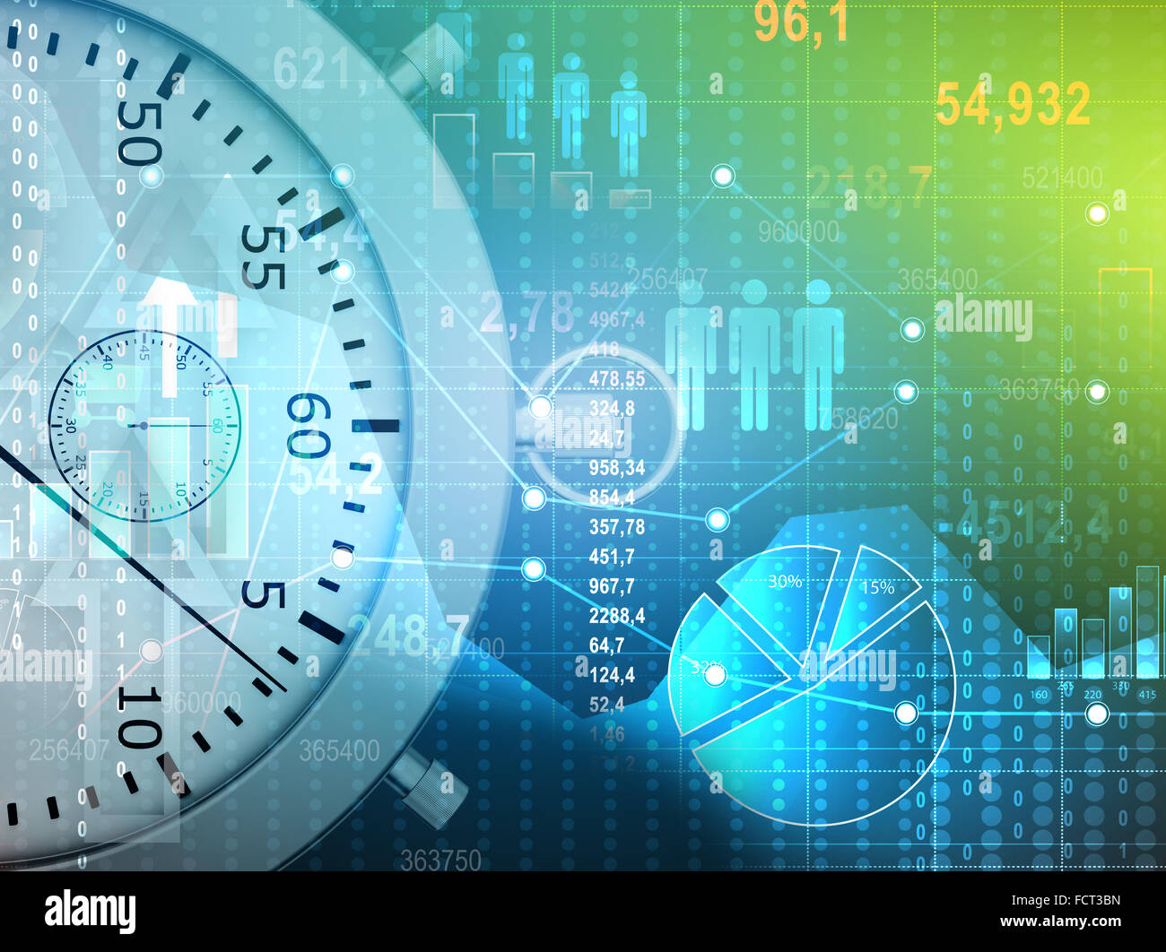 Abstract conceptual illustration of stopwatch and icons people with ...