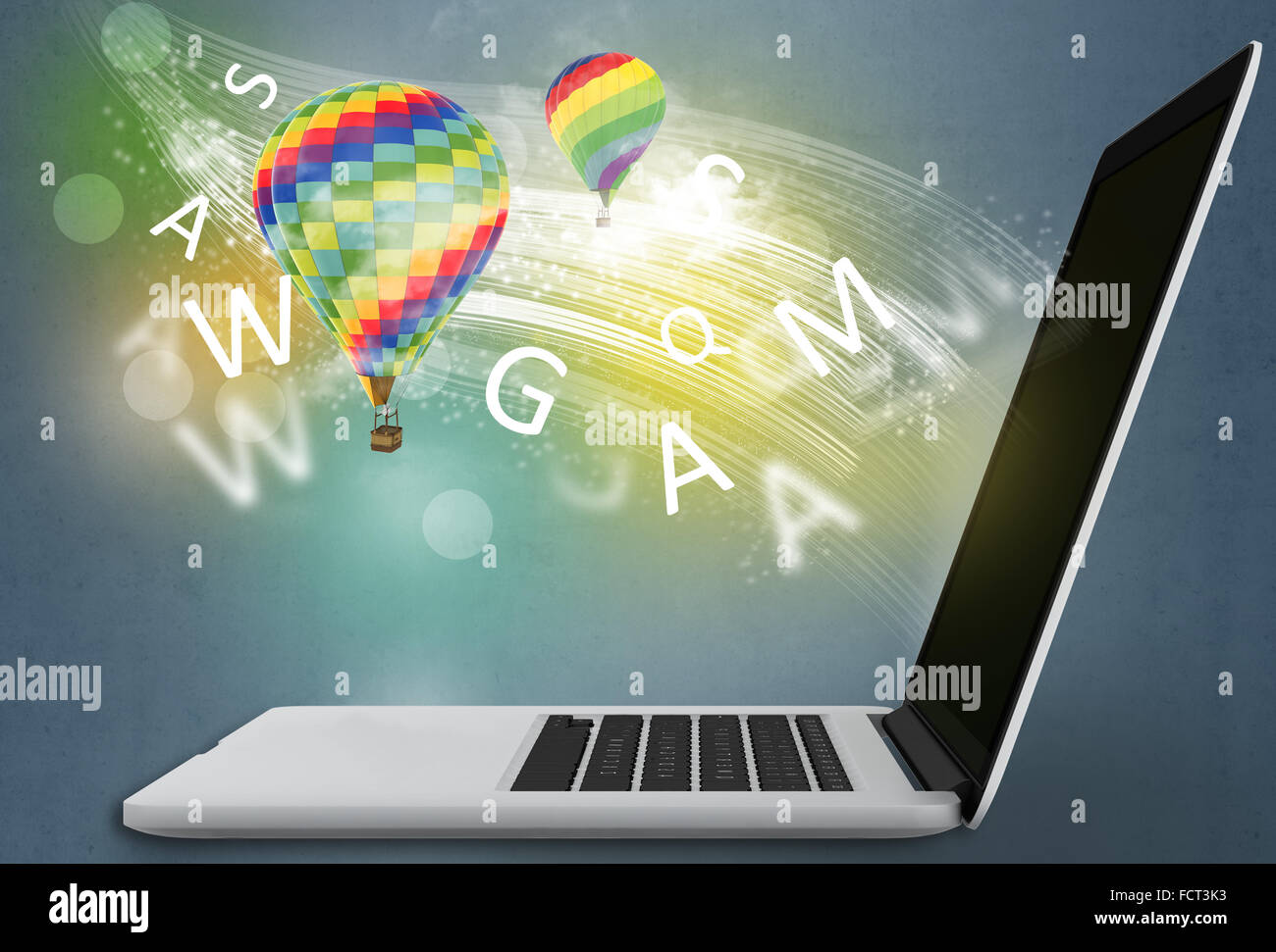 hot air balloons flying in the wind computer Stock Photo - Alamy