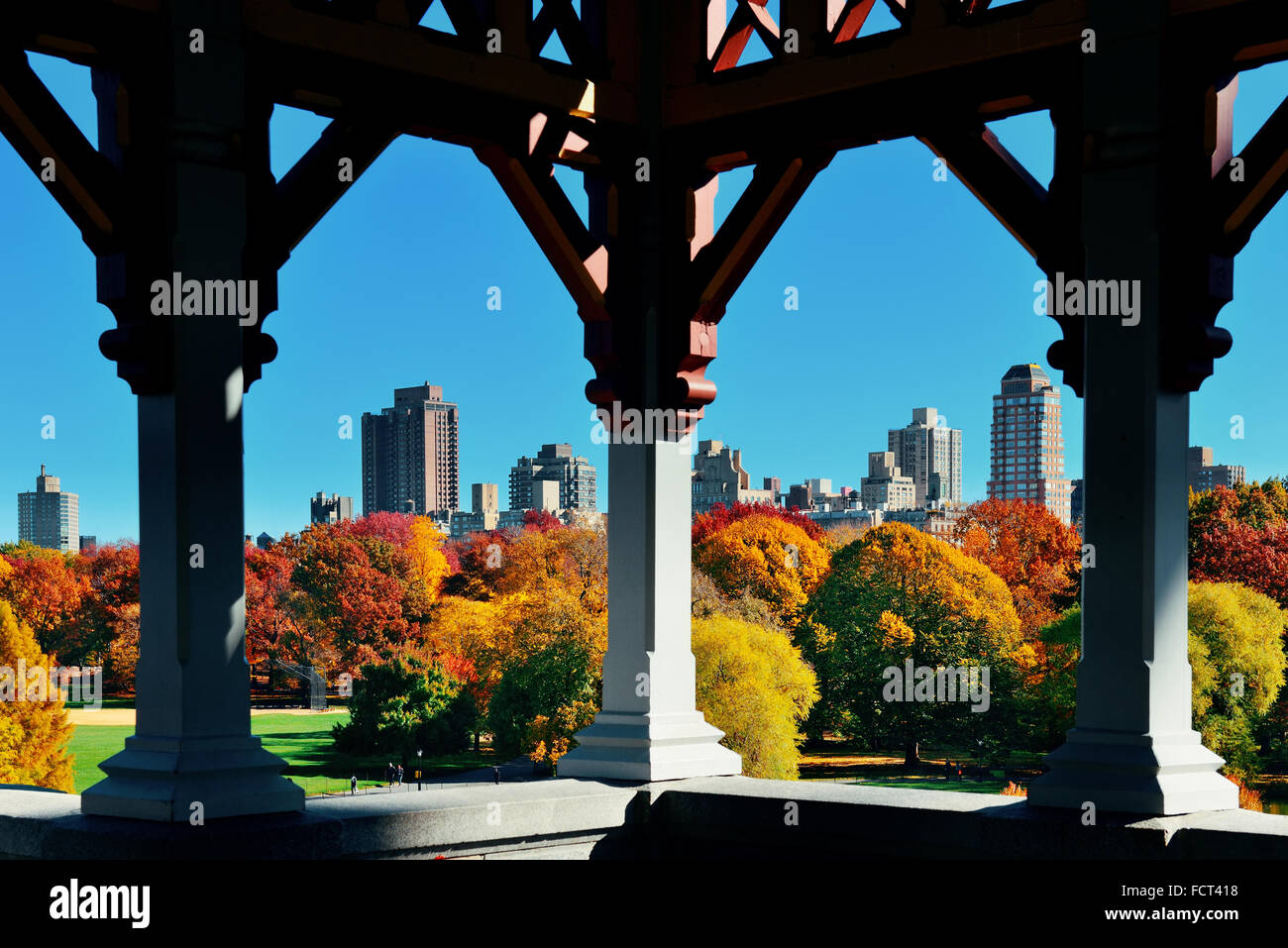 Central Park Autumn and midtown skyline in Manhattan New York City ...