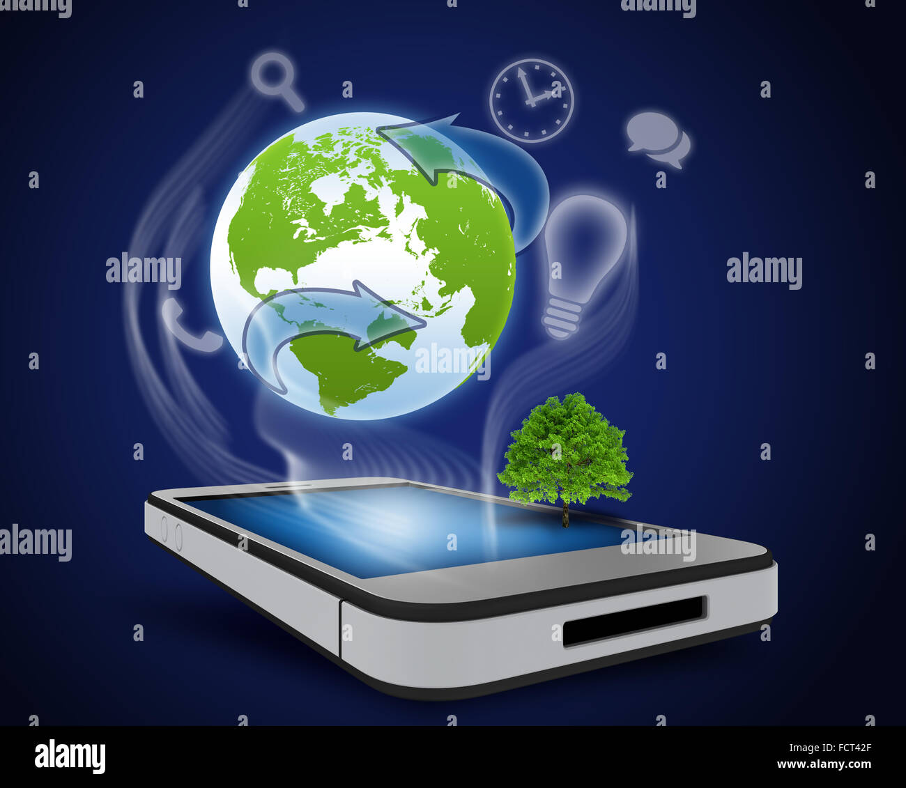 telephone and arrows around the globe. Green Energy Saving Stock Photo ...