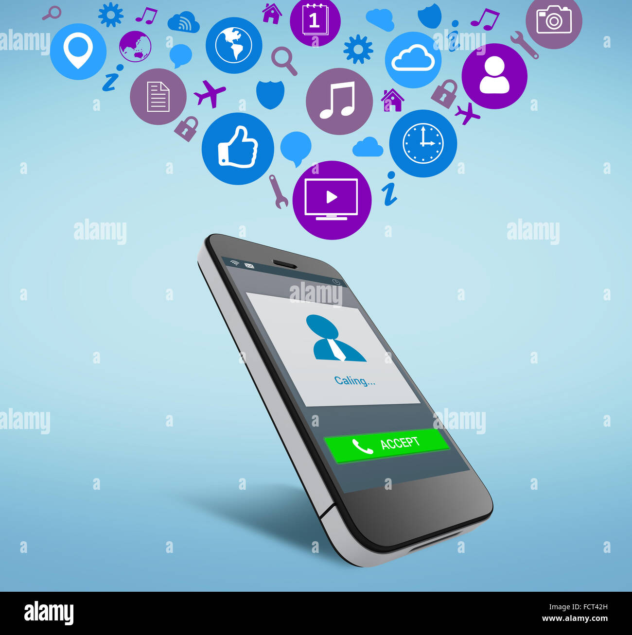 phone screen incoming call. Icon over the telephone Stock Photo - Alamy