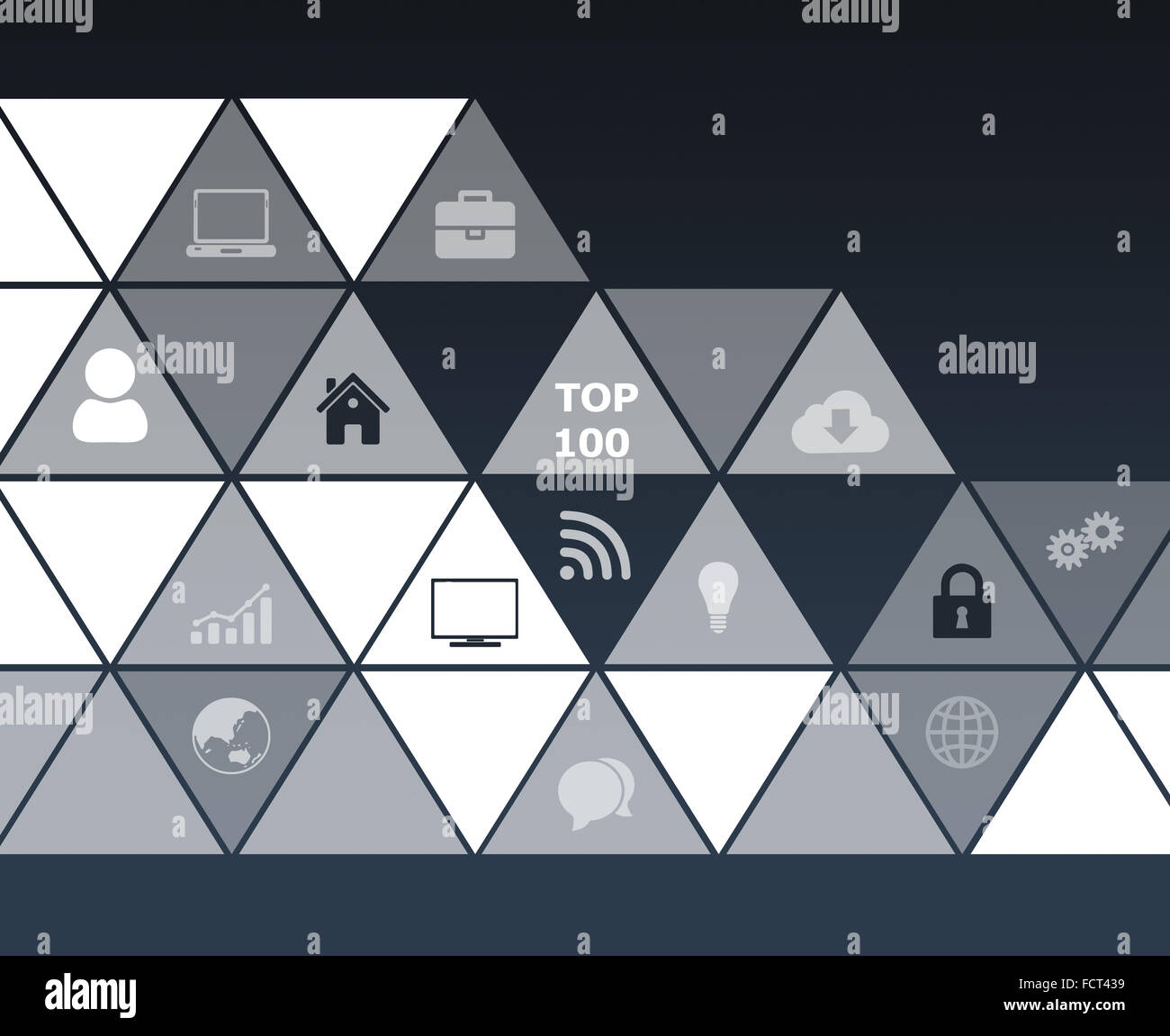 computer icons in a triangle on dark background Stock Photo - Alamy