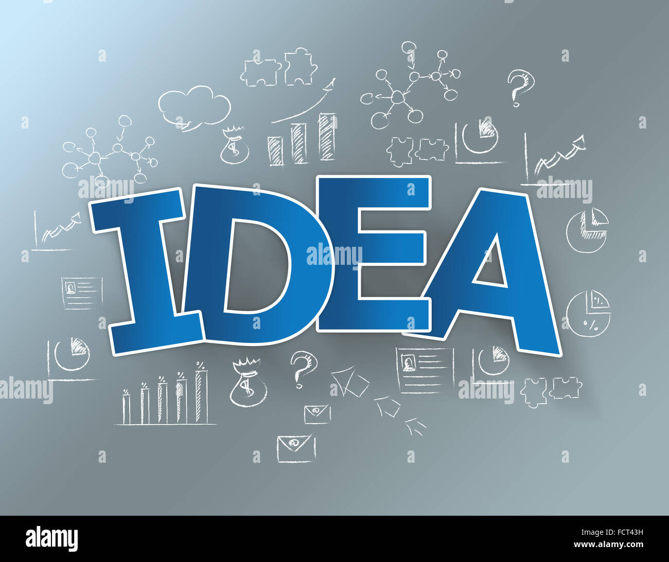 icons drawn in pencil around the word idea Stock Photo - Alamy