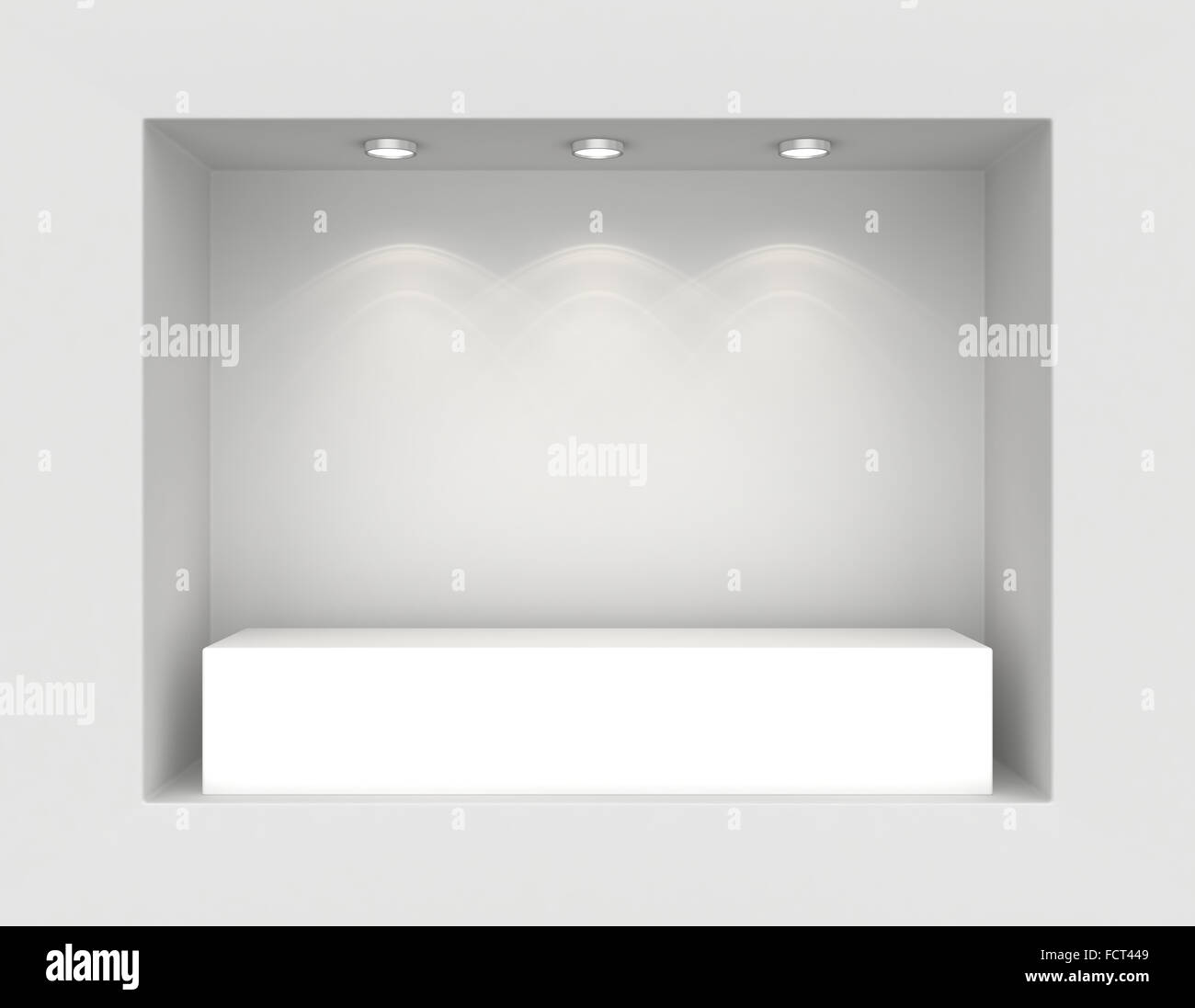 Showcase with lights and podiums for samples product Stock Photo - Alamy