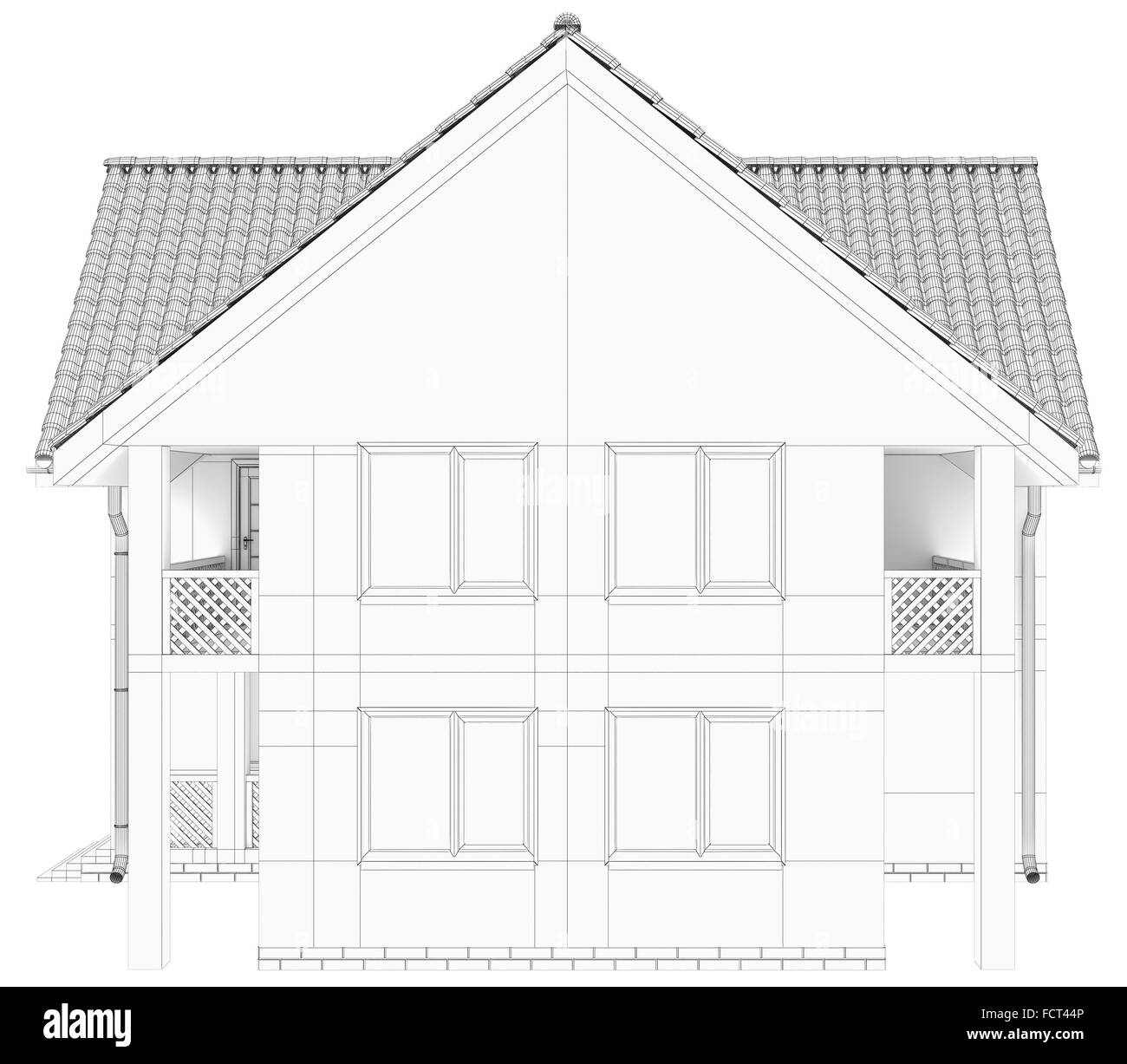 house wireframe technology. Isolated on white background Stock Photo ...