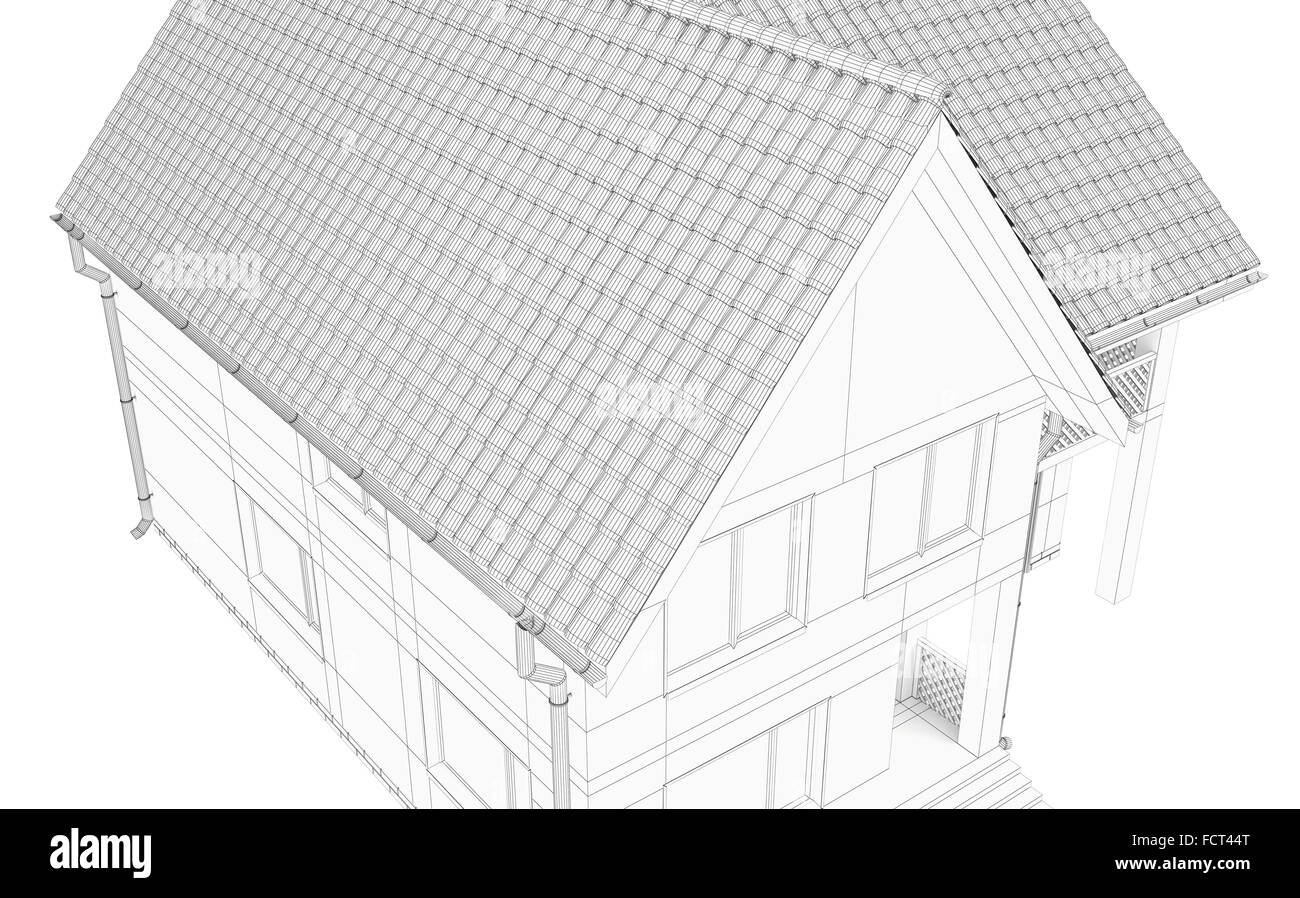 house wireframe technology. Isolated on white background Stock Photo ...