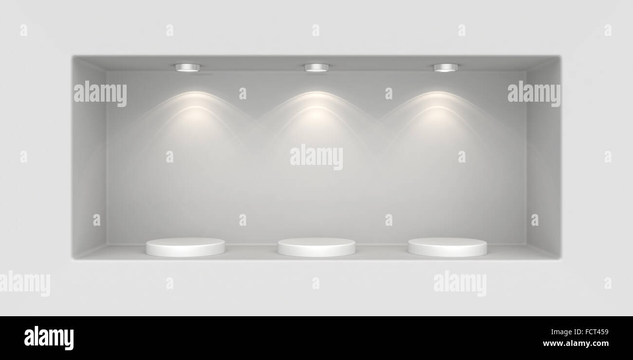 Showcase gallery with light bulbs Stock Photo - Alamy