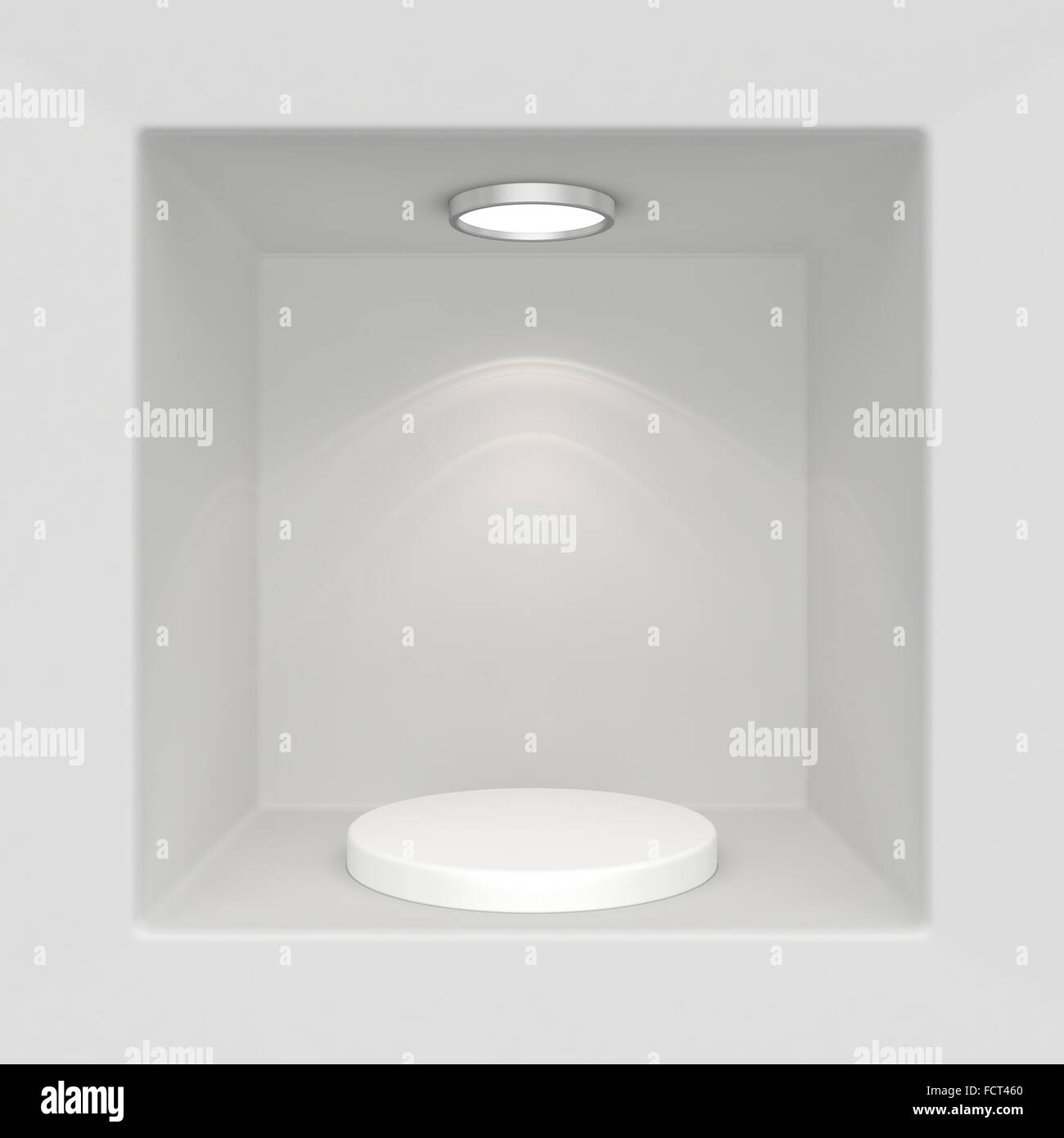 Showcase with lights and podiums for samples product Stock Photo - Alamy