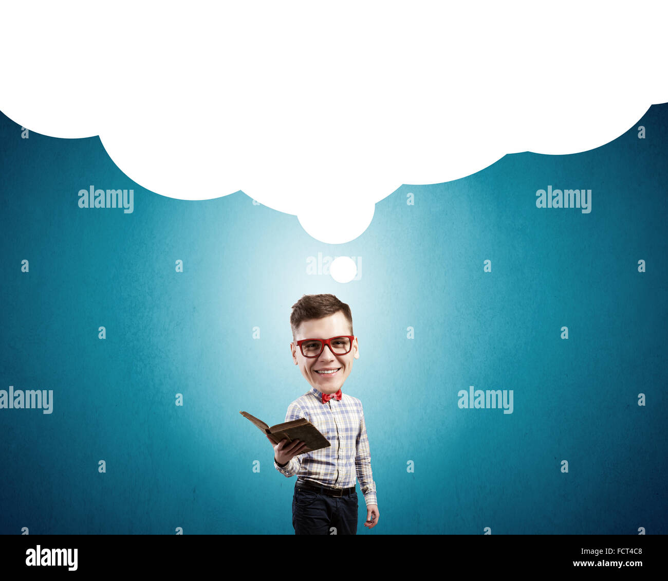 Funny big headed man in glasses with book in hands Stock Photo - Alamy