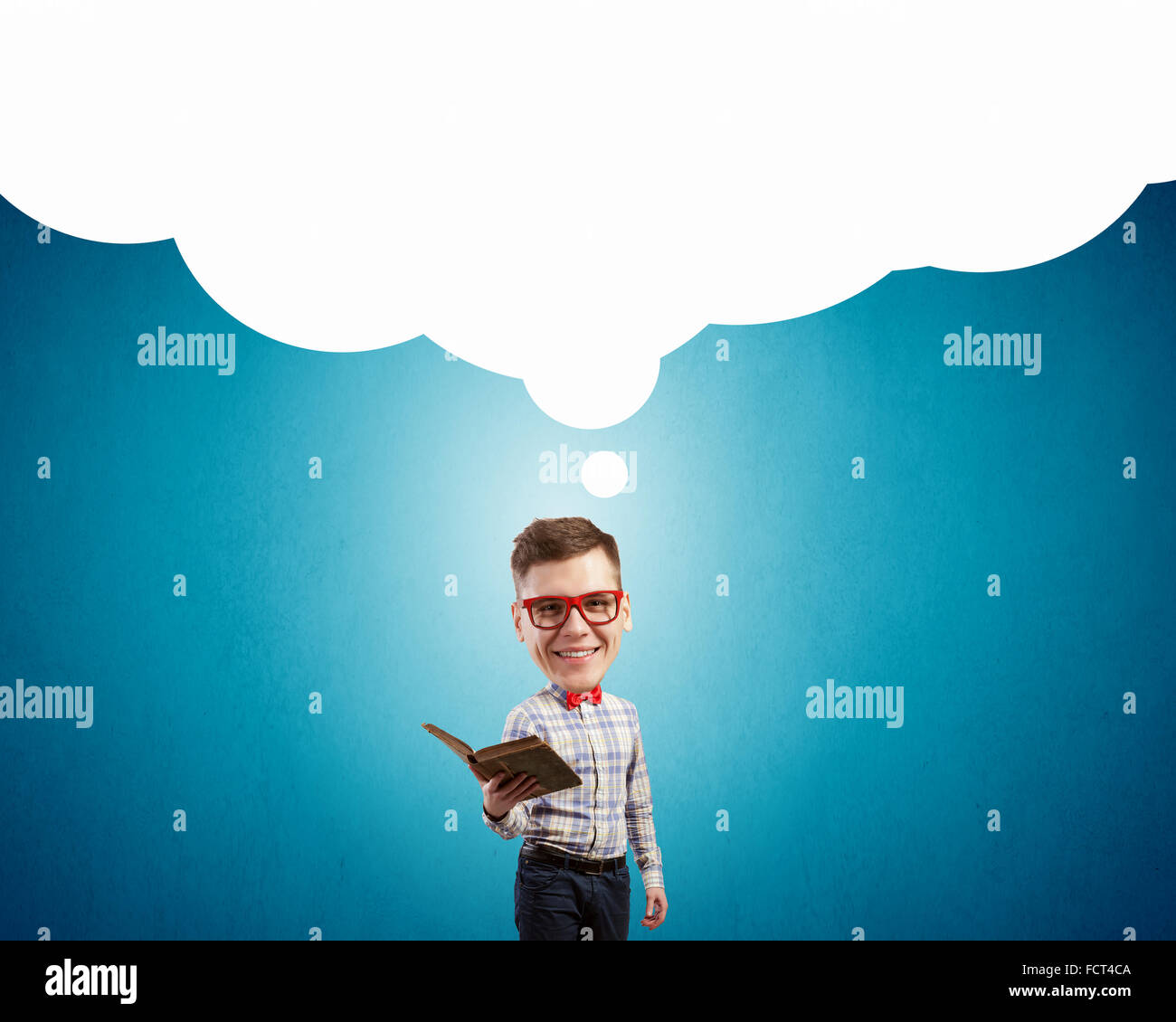 Funny big headed man in glasses with book in hands Stock Photo - Alamy