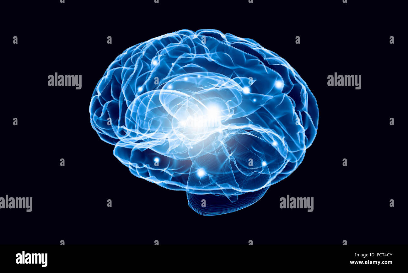 Science image with human brain on dark background Stock Photo - Alamy