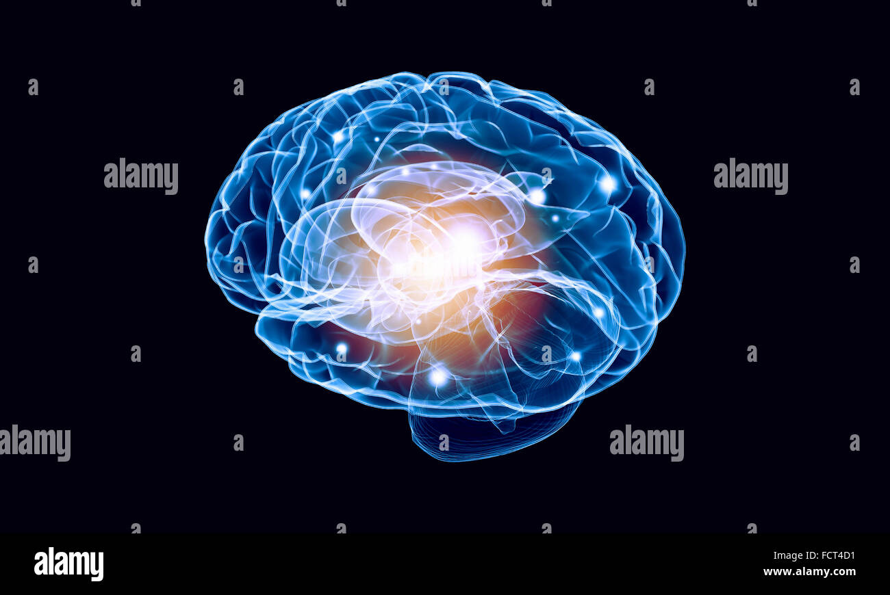 Science image with human brain on dark background Stock Photo - Alamy
