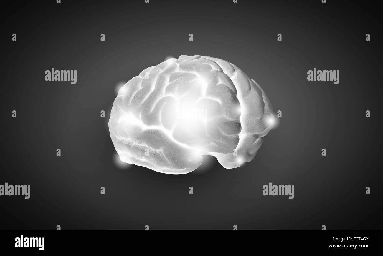 Science image with human brain on gray background Stock Photo - Alamy