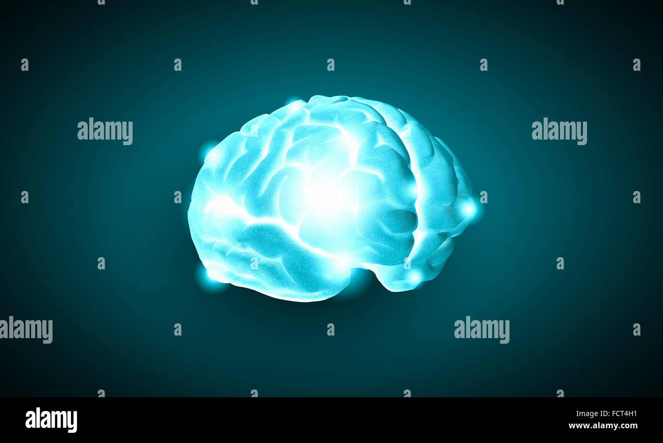 Science image with human brain on green background Stock Photo - Alamy