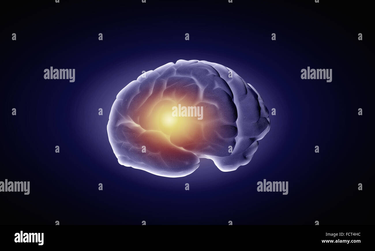 Science image with human brain on blue background Stock Photo - Alamy
