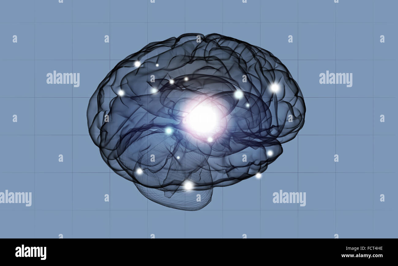 Science image with human brain on blue background Stock Photo - Alamy