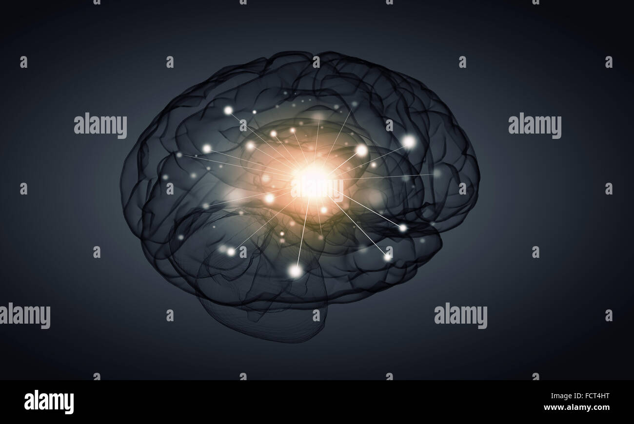 Science image with human brain on gray background Stock Photo - Alamy