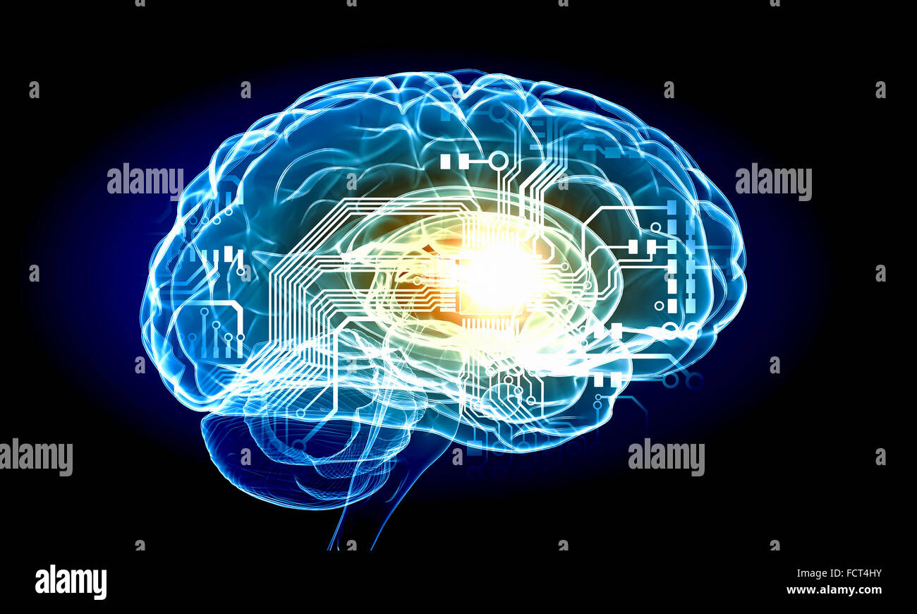 Science image with human brain on dark background Stock Photo - Alamy