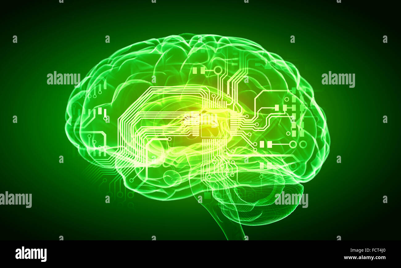 Science image with human brain on green background Stock Photo - Alamy