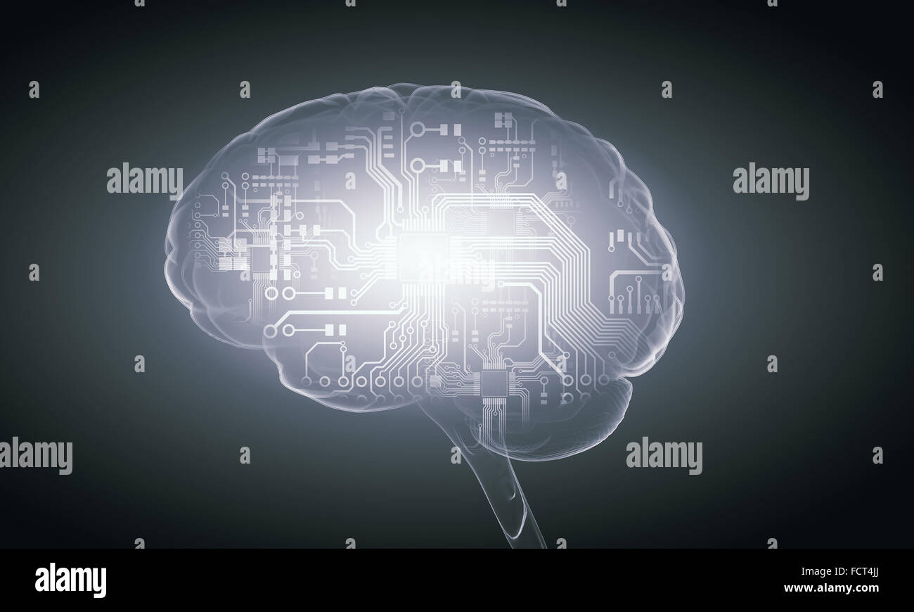 Science image with human brain on gray background Stock Photo - Alamy